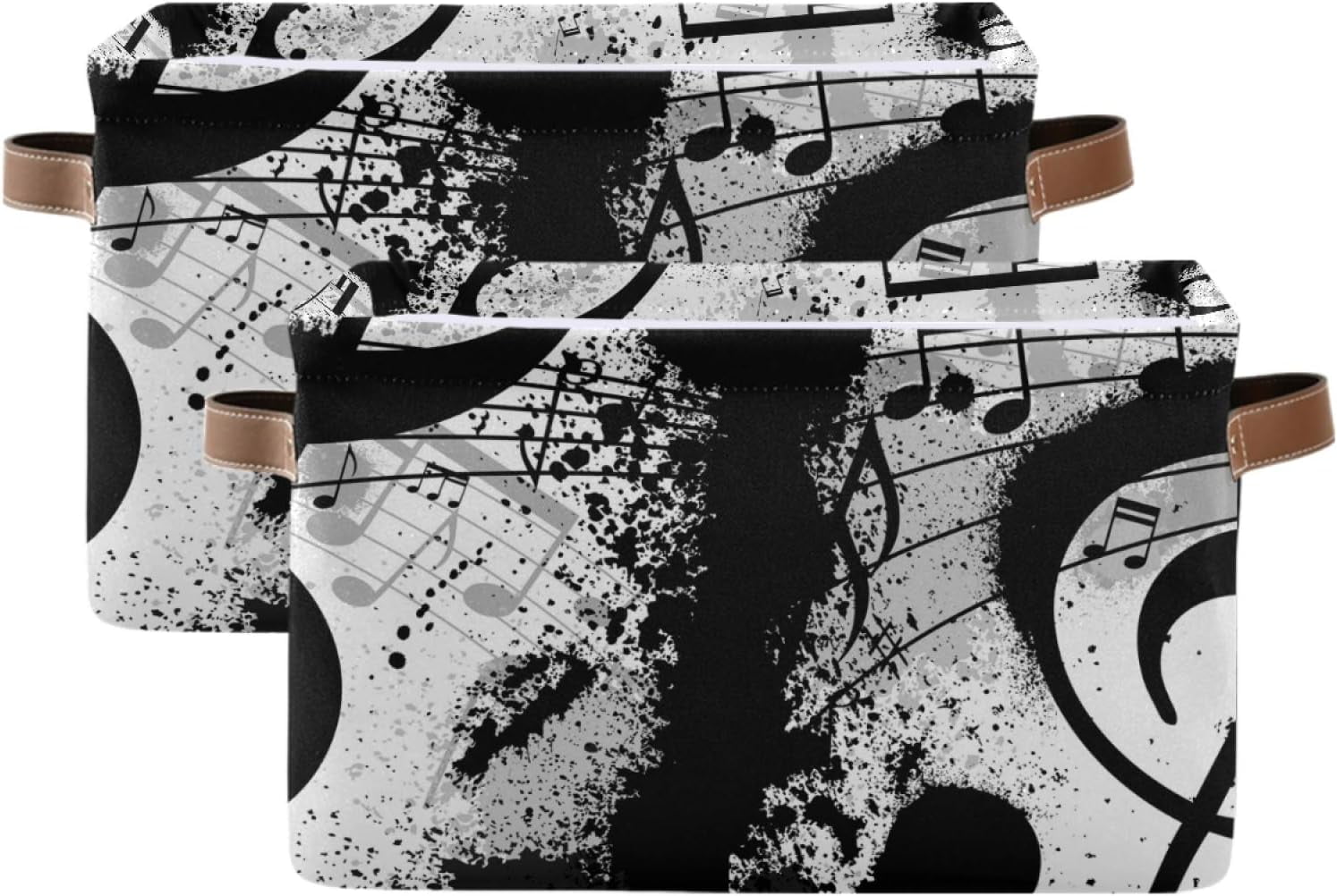 Shukong Large Foldable Storage Bin Gunge Black Music Notes Fabric ...