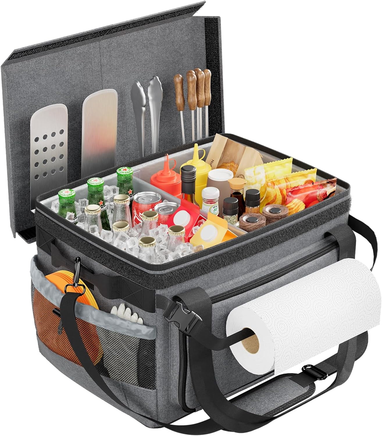 Shukong Large Grill Caddy with Lid, BBQ Caddy Foldable with Paper Towel ...