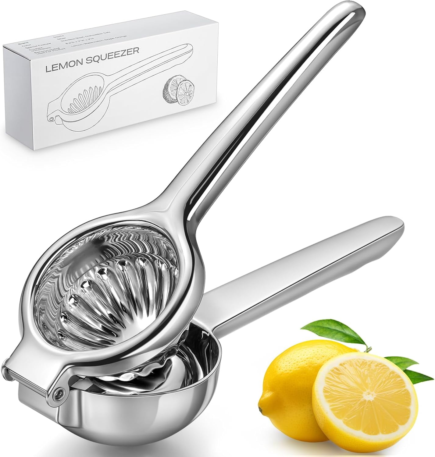 Shukong Lemon Squeezer, Stainless Steel Citrus Press Heavy Duty with Large Metal Lemon Juicer ...
