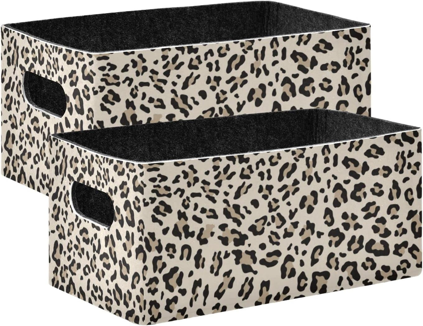 Shukong Leopard Animal Print Storage Basket, 2 Pack Felt Storage Bin ...