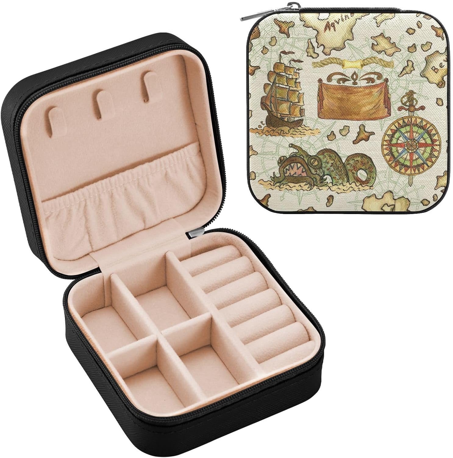 Shukong Map Of Treasure Island Travel Jewelry Box, PU Leather Small ...