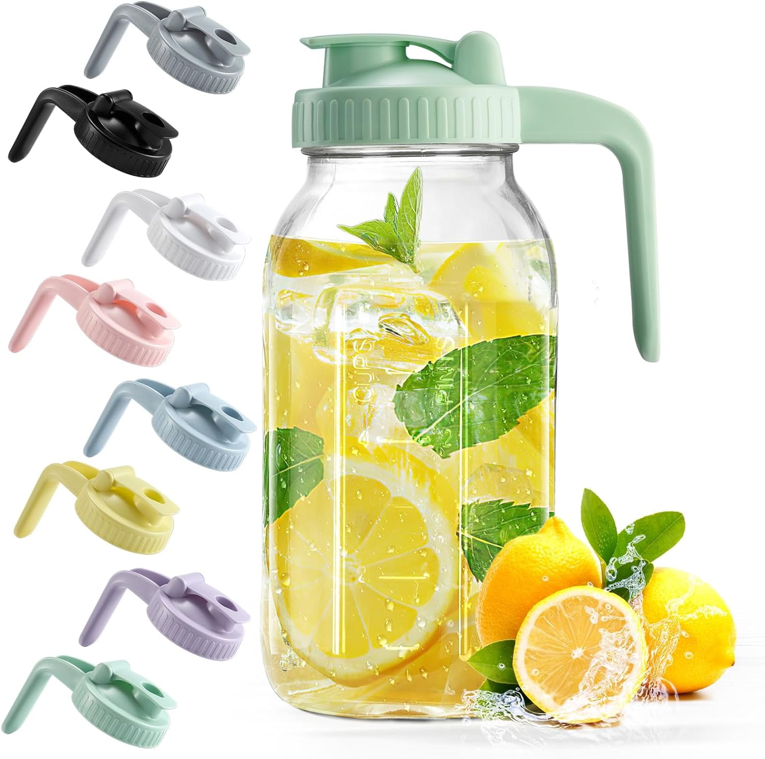Shukong Mason Jar with Pour Spout Lid V-shaped, 2 Quart Iced Tea ...