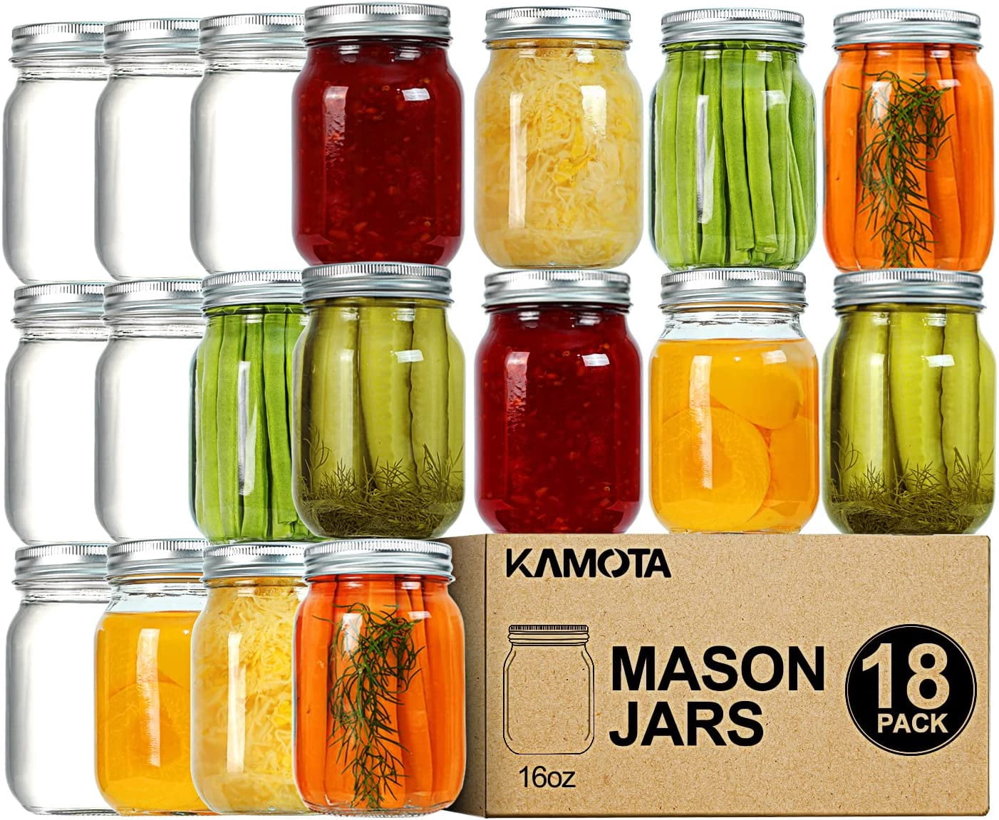 Shukong Mason Jars 16 oz With Regular Lids and Bands, Ideal for Jam ...