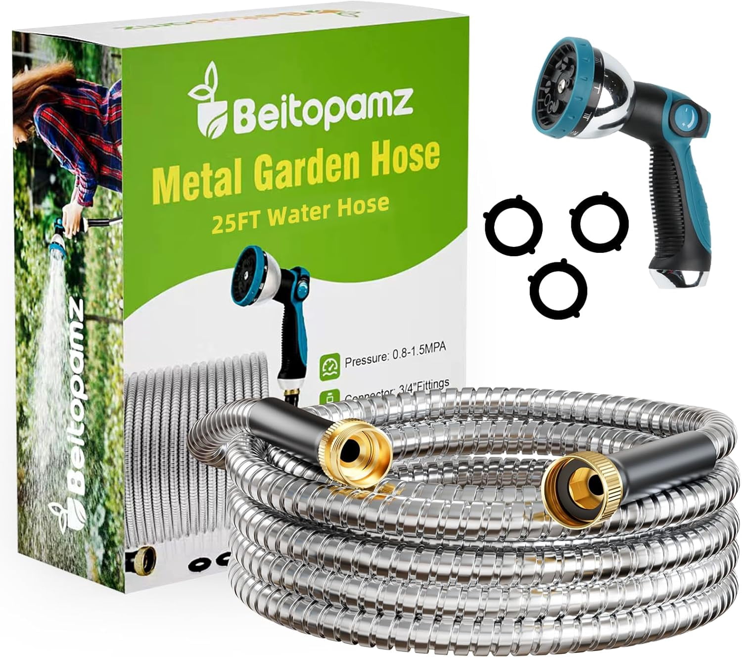 Shukong Metal Garden Hose 25 ft, Male to Female Heavy Duty Stainless ...