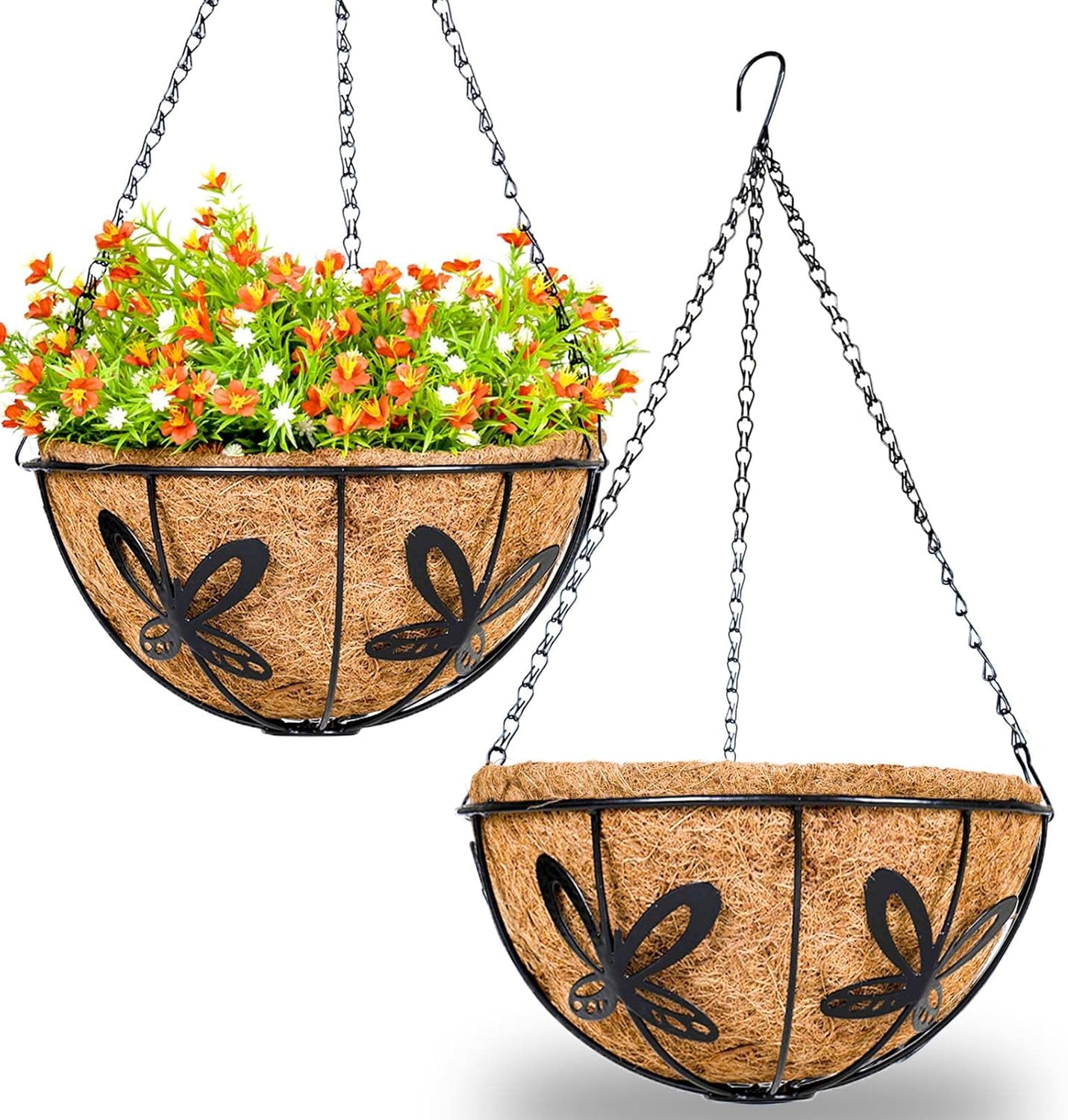 Shukong Metal Hanging Planter Basket Flower Pot with Coconut Coir Liner ...