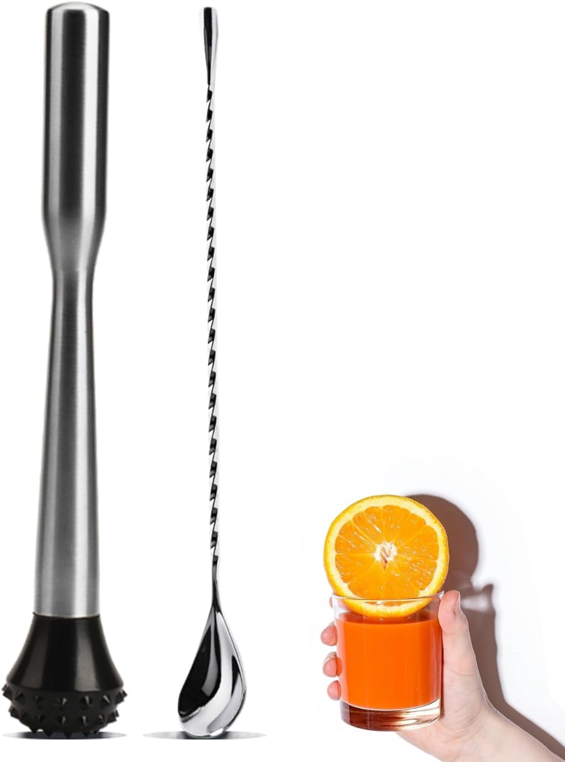 Shukong Muddler for Cocktails Stainless Steel, Muddler Pestle with Stirring Spoon, Bartender ...