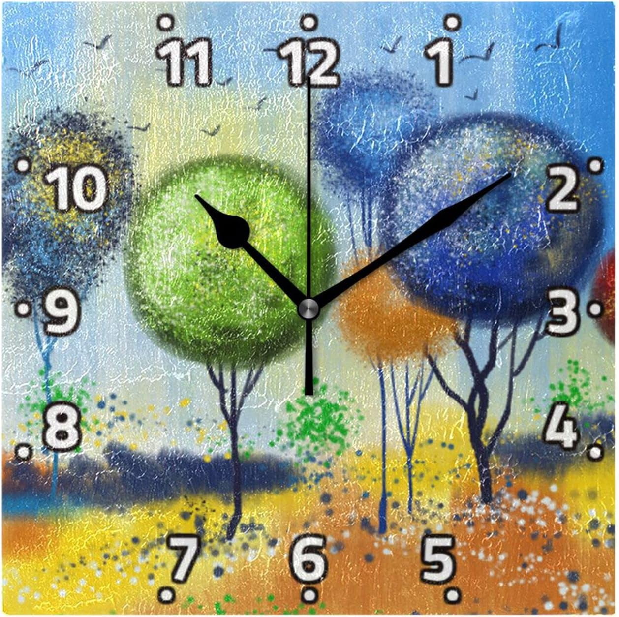 Shukong Multi-Colored Spherical Trees Wall Clock Square Silent Non ...