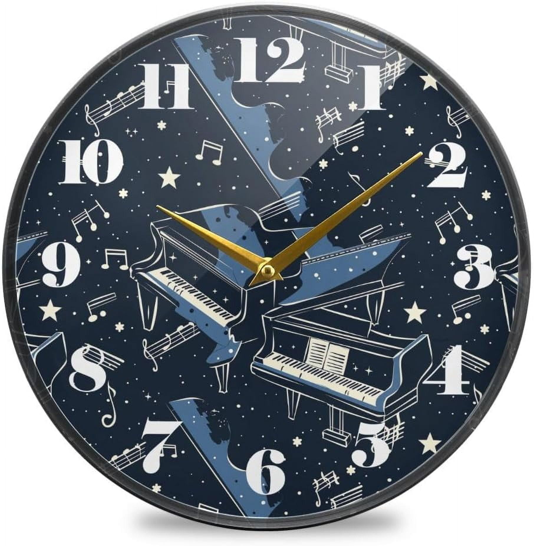 Shukong Music Notes Piano Wall Clock Battery Operated Silent Non ...