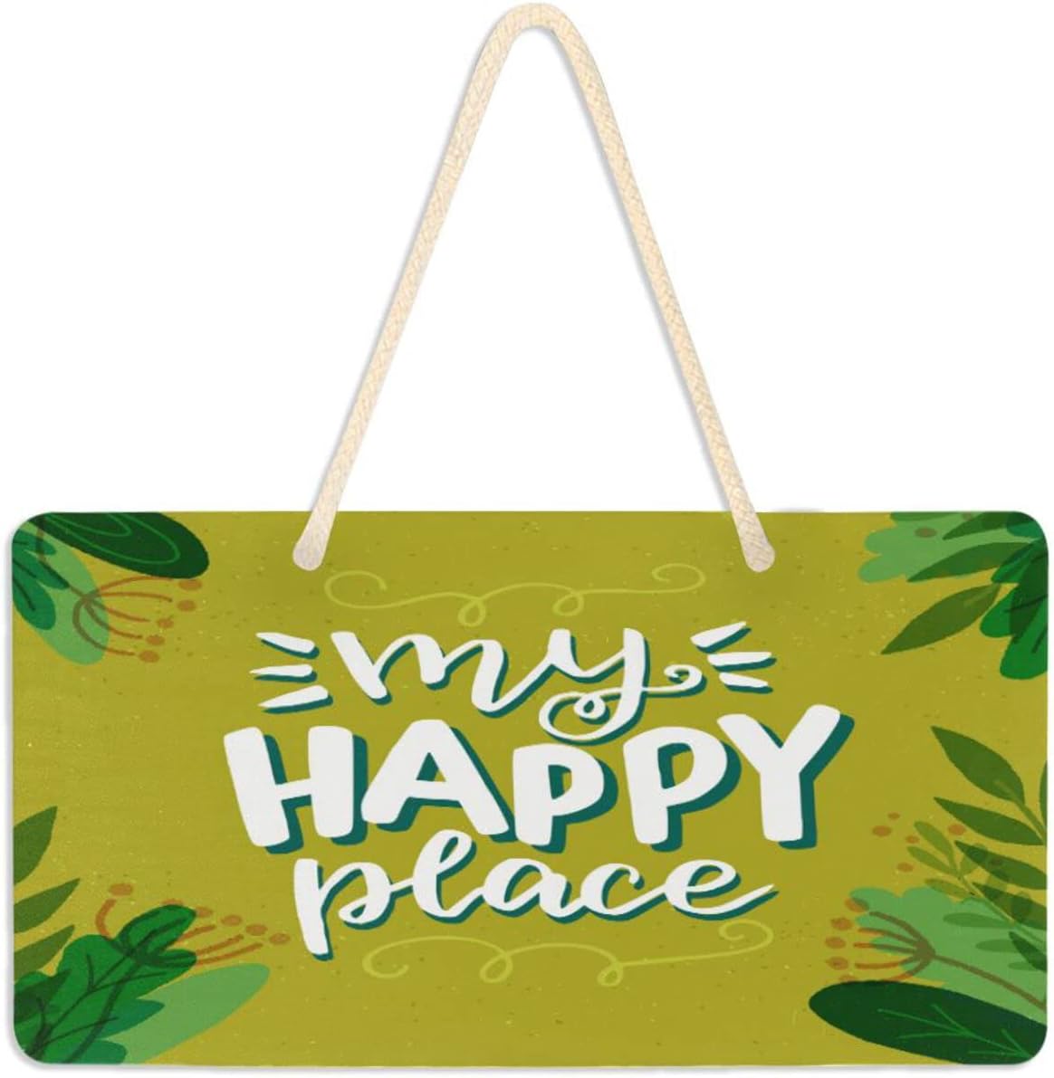 Shukong My Happy Place Floral Frame Door Sign for Front Door, Plaque ...