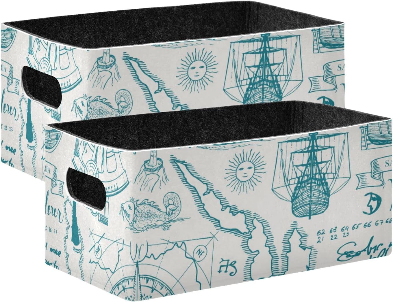 Shukong Nautical Map Storage Basket, 2 Pack Felt Storage Bin ...