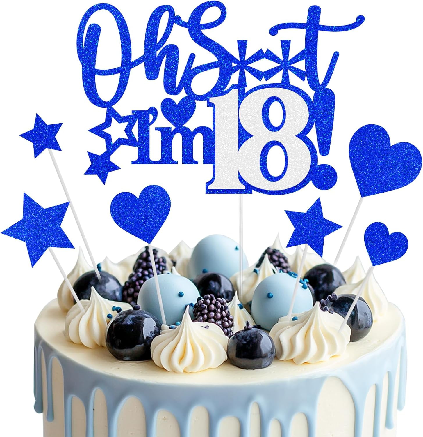 Shukong Oh I'm 18 Cake Tor, Blue Silver Happy 18th Birthday Cake Tor for Boys Girls, 18 Years ...