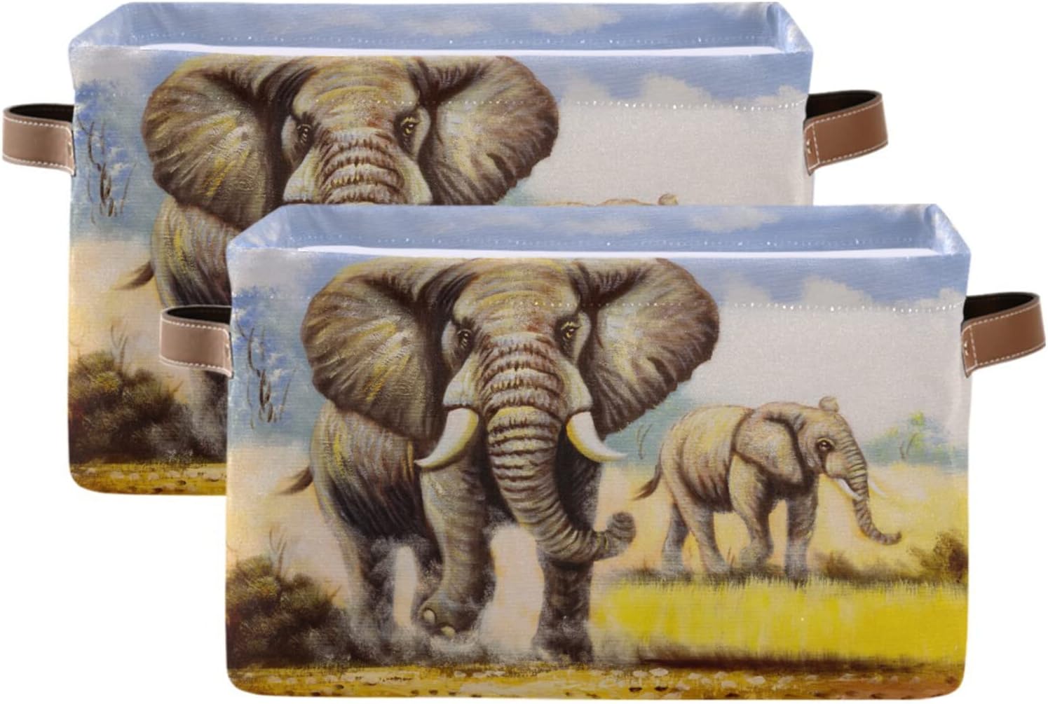 Shukong Oil Painting Africa Wild Elephant Open Storage Bins 2 Pack ...