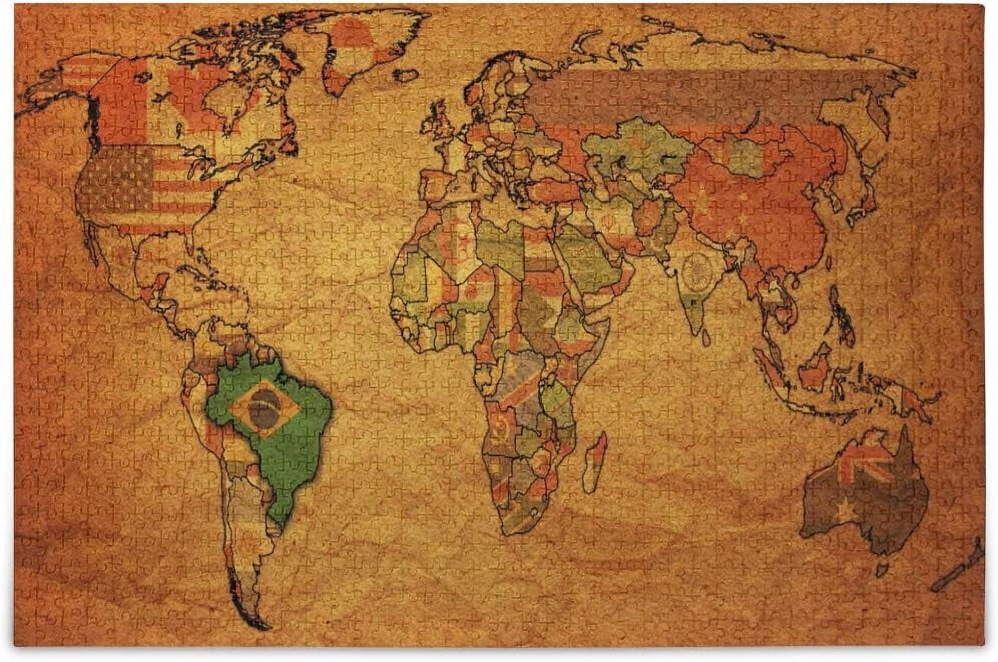 Shukong Old Political Map of World with Flag Brazil 1000 Piece Jigsaw ...