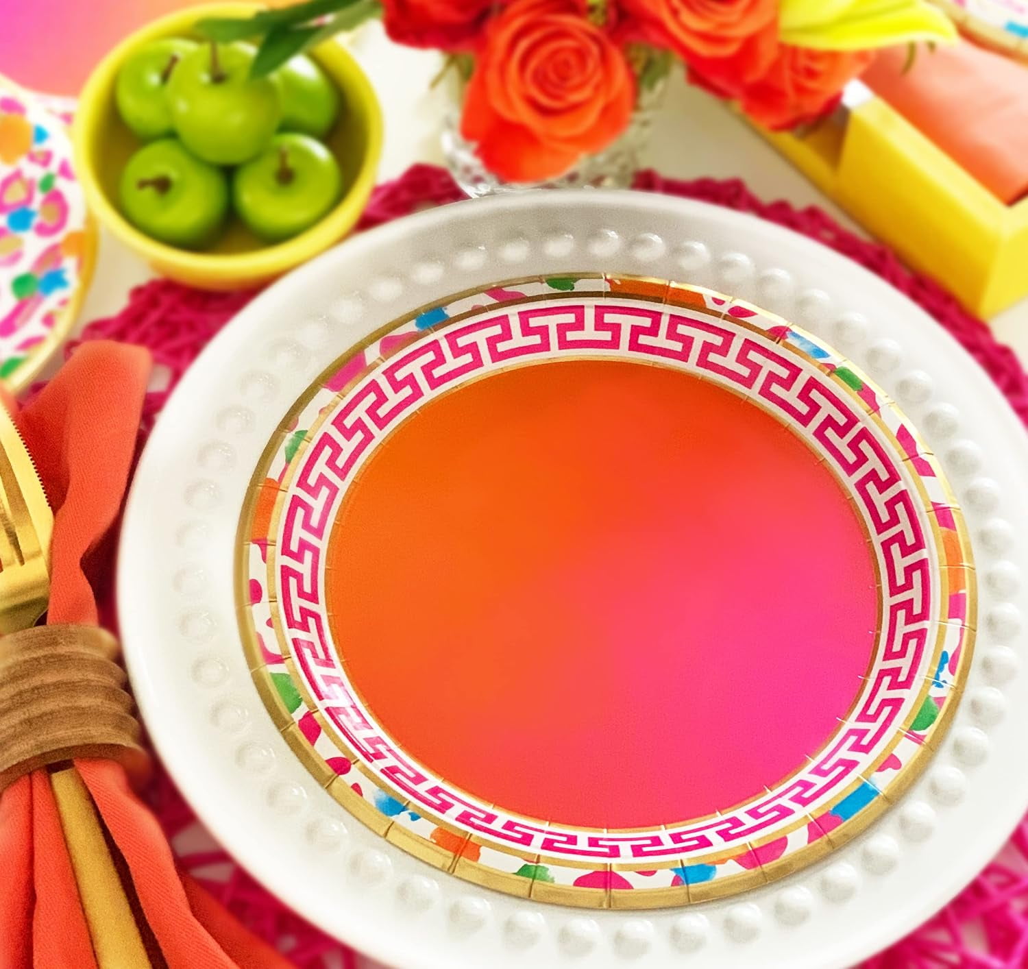 Shukong Ombre Greek Key Pattern Paper Plates - Set of 8 Paper Plates ...