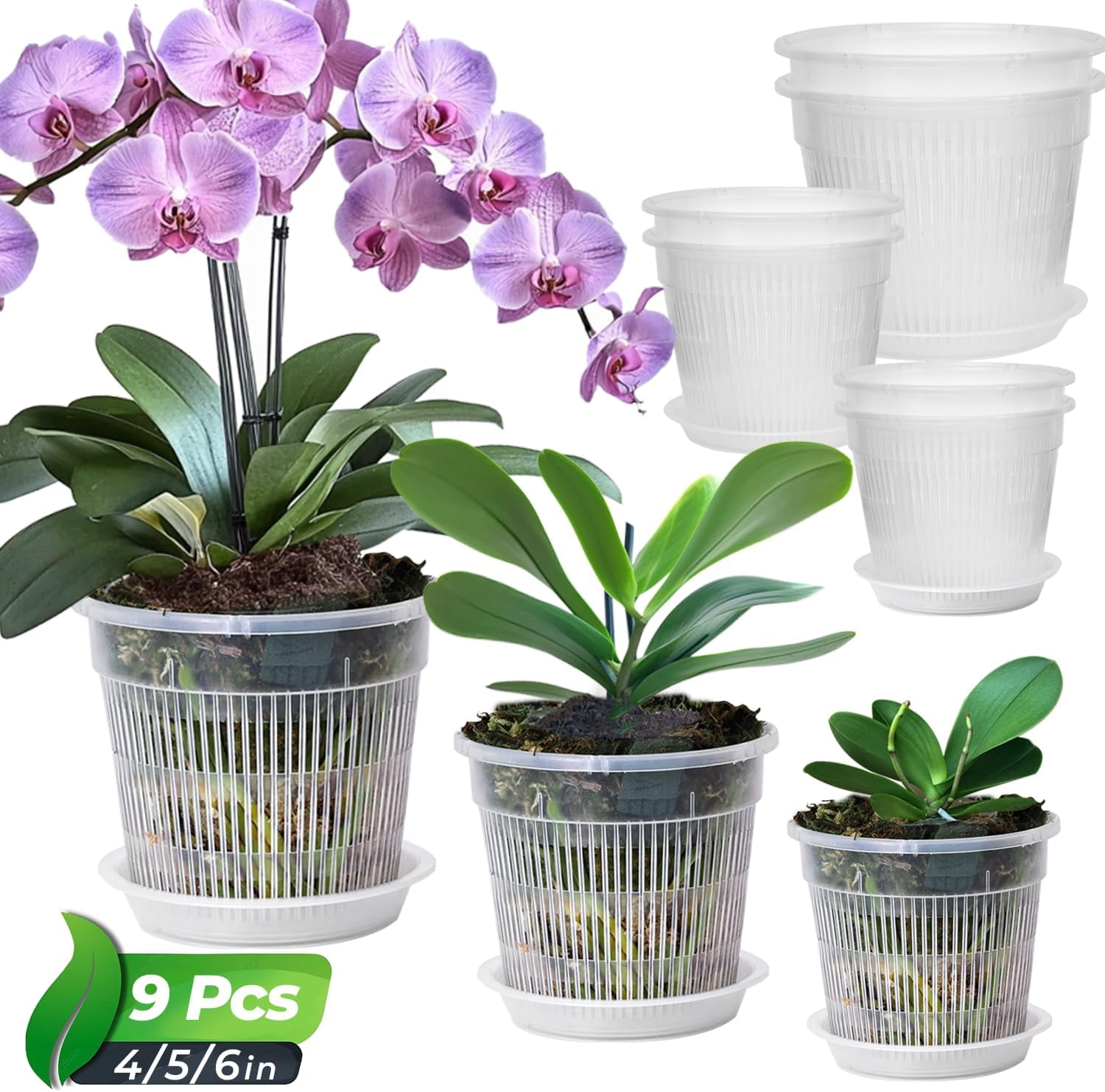 Shukong Orchid Pot, 9 Pack Orchid Pots with Holes and Saucers for ...
