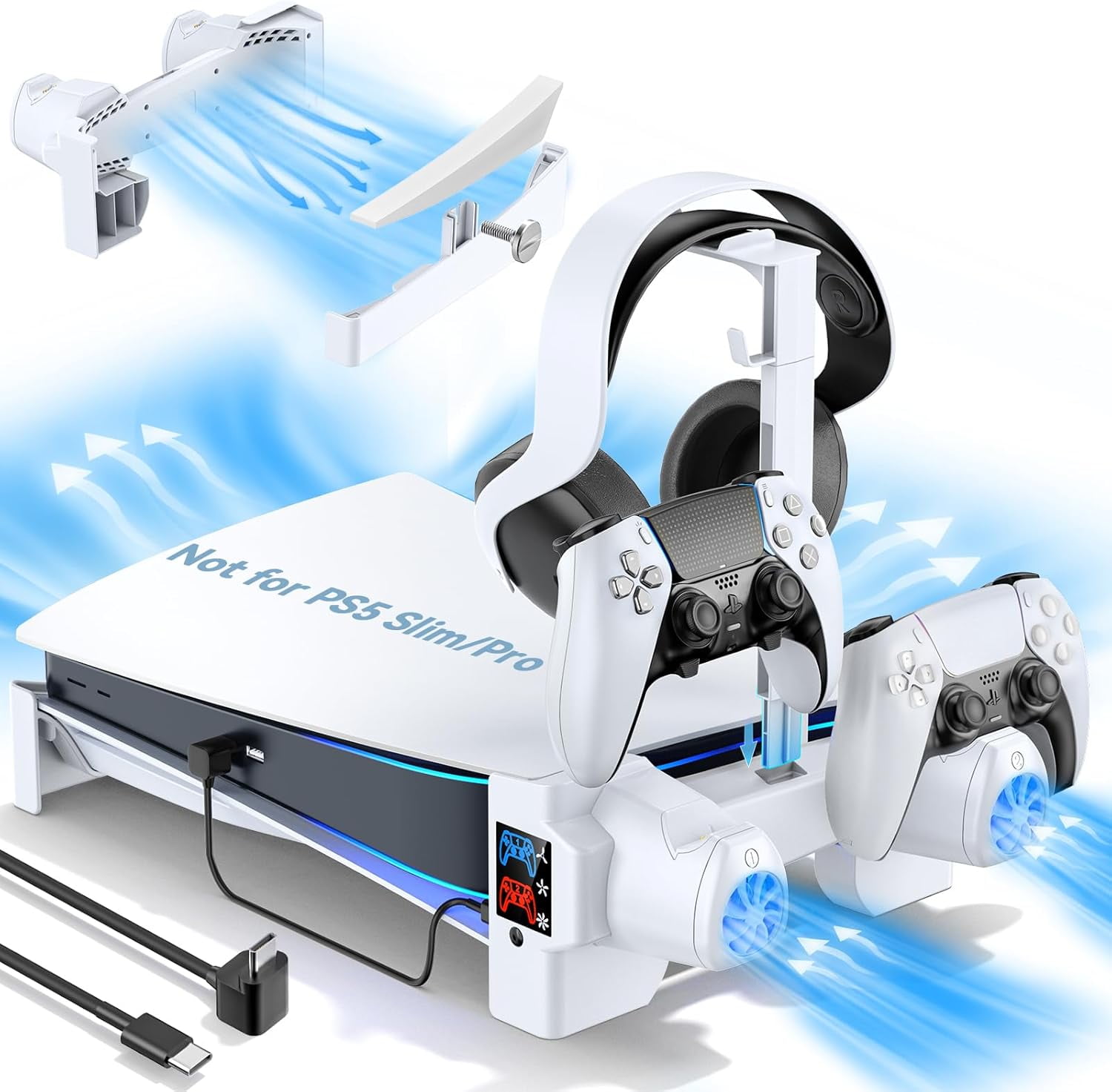 Shukong PS5 Horizontal Stand with 3-Level Cooling Fans for PlayStation ...