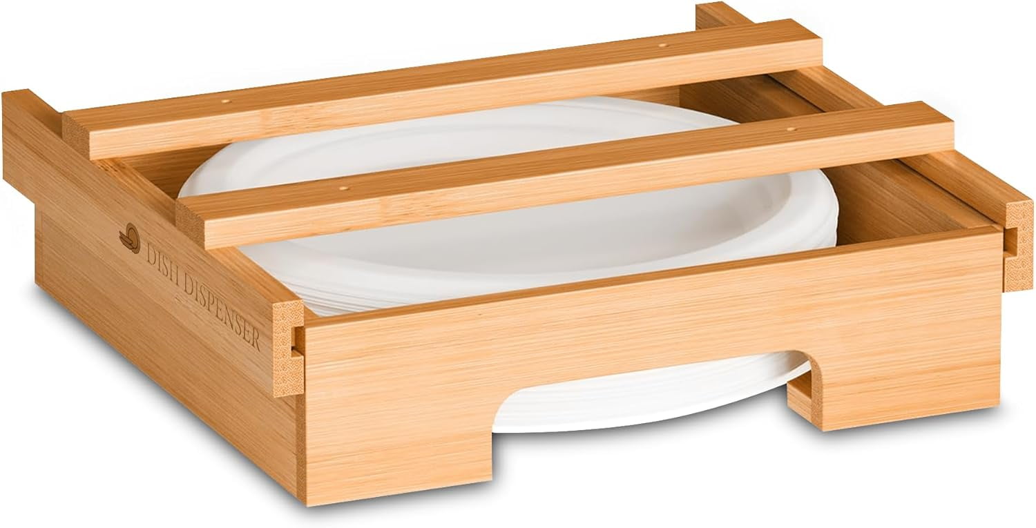 Shukong Paper Plate Dispenser, Under Cabinet Bamboo Plates Holder ...