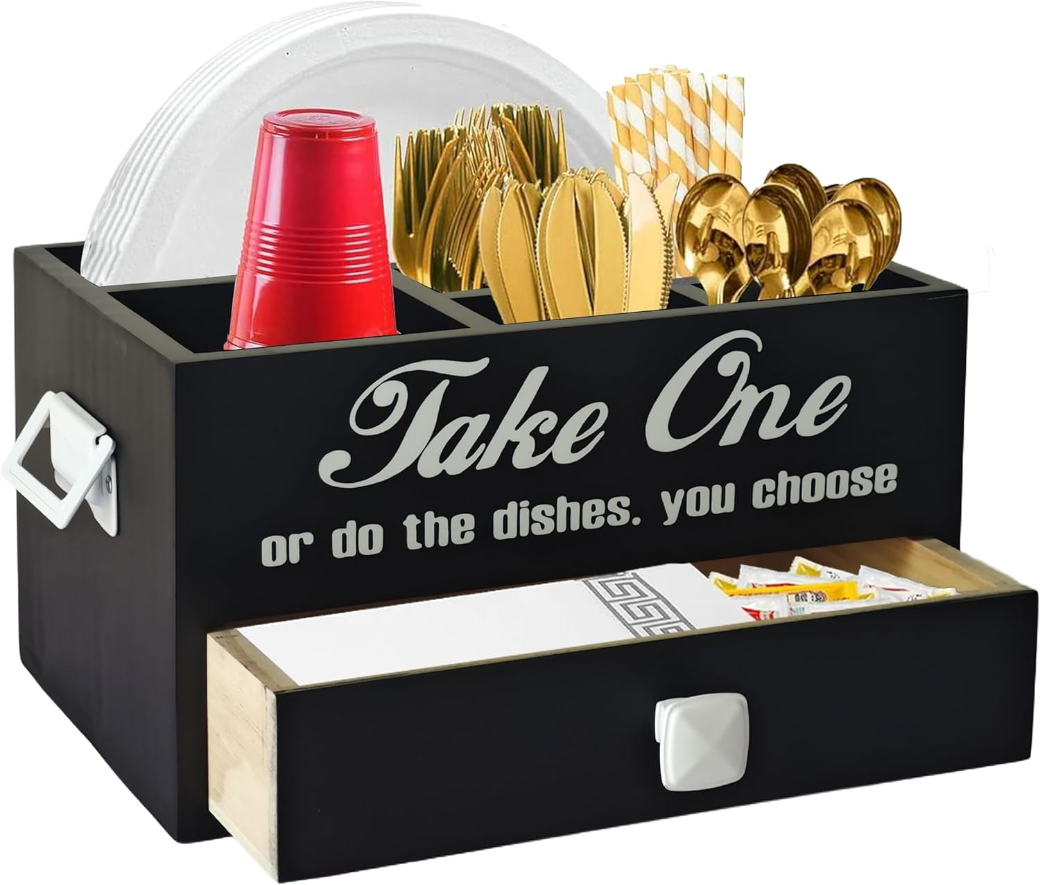 Shukong Paper Plate Dispenser with Drawer for Kitchen Counte,Wooden ...