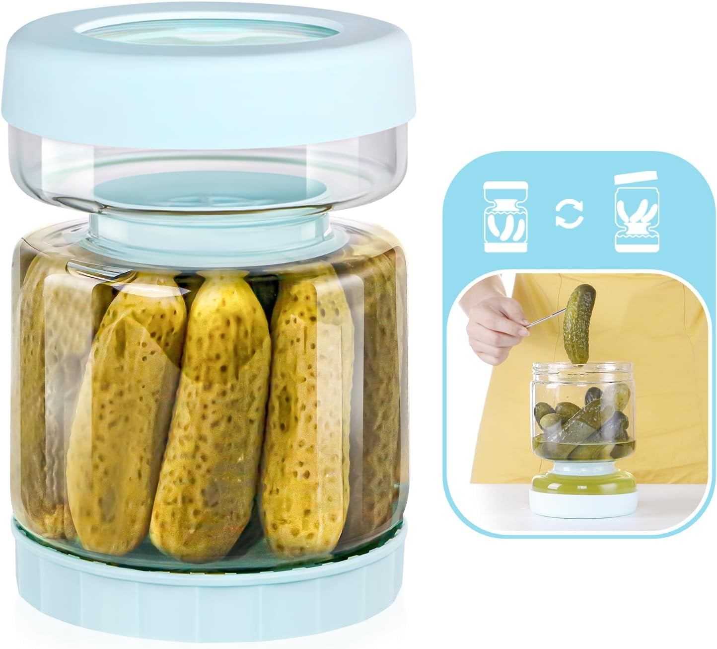 Shukong Pickle Jar, 51oz Glass Pickle Container with Strainer Flip ...