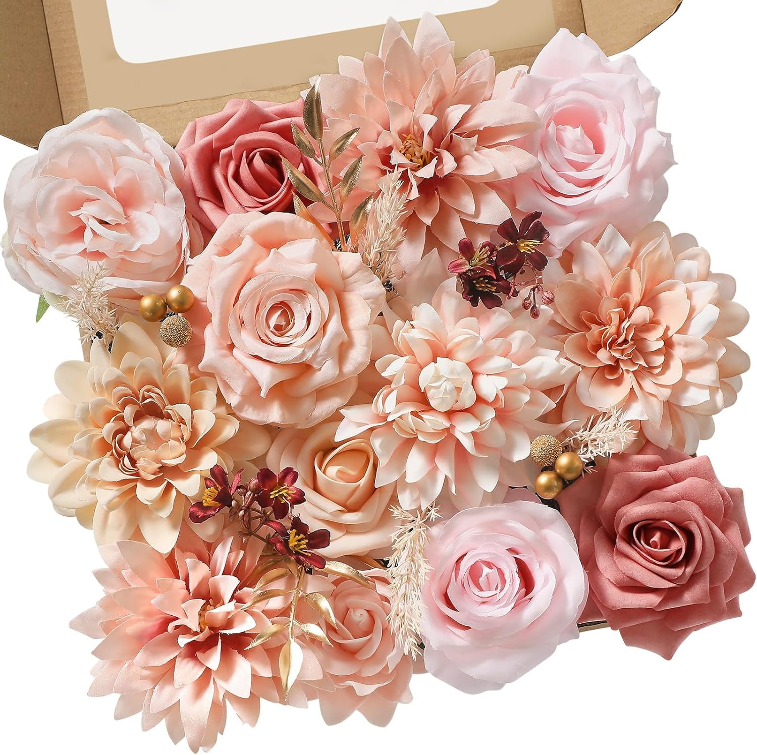 Shukong Pink Articial Flowers,Champagne Pink Fake Silk Flowers for DIY ...