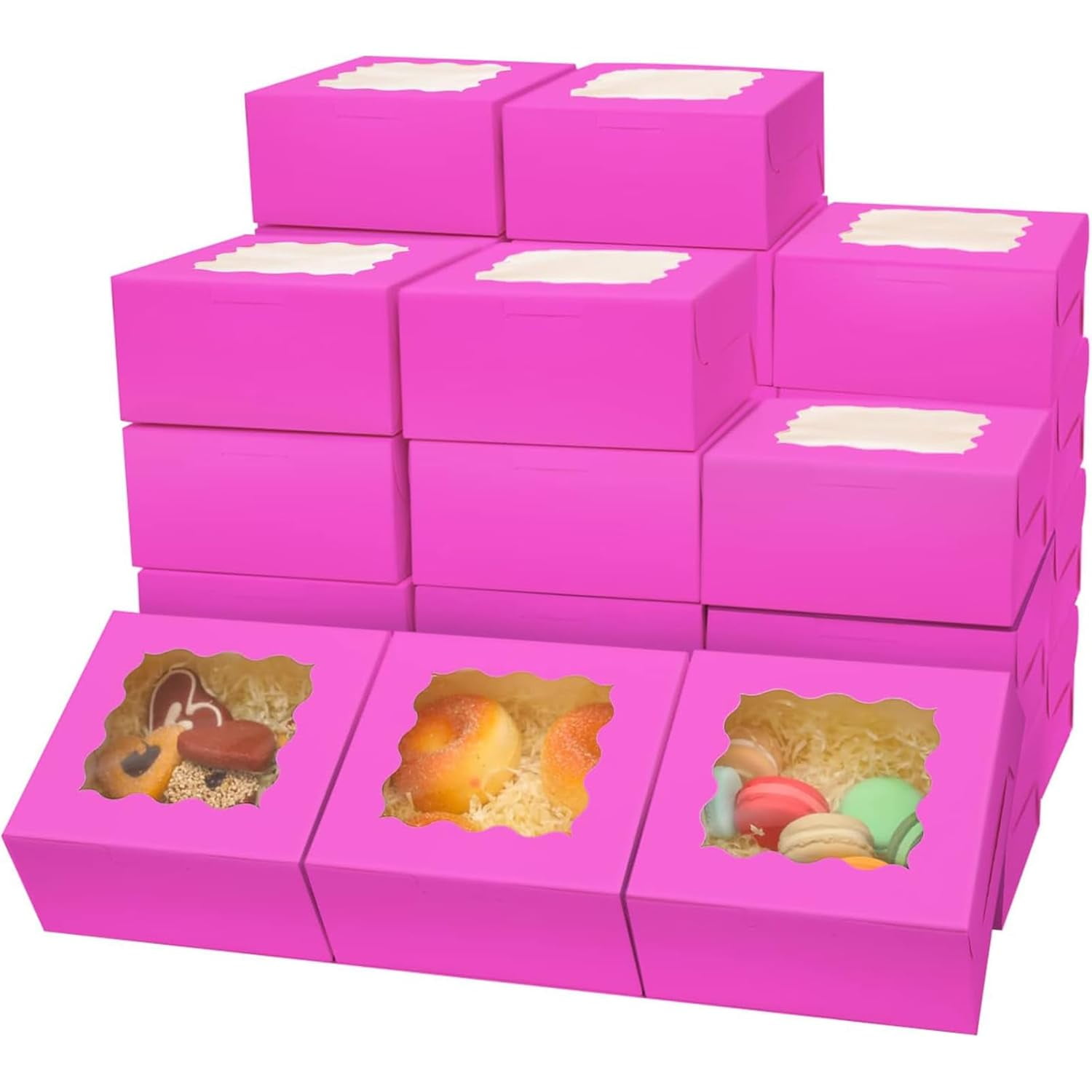 Shukong Pink Bakery Boxes with Window 6x6x3 inches Thick & Sturdy ...