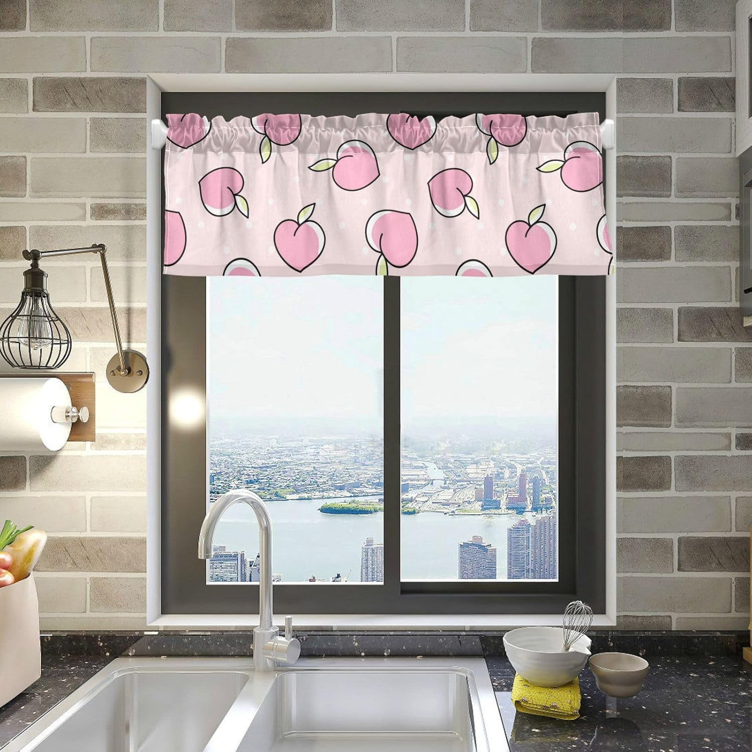 Shukong Pink Peach Fruits Valance Curtain 1 Panel 52x18 inch Rod Pocket ...
