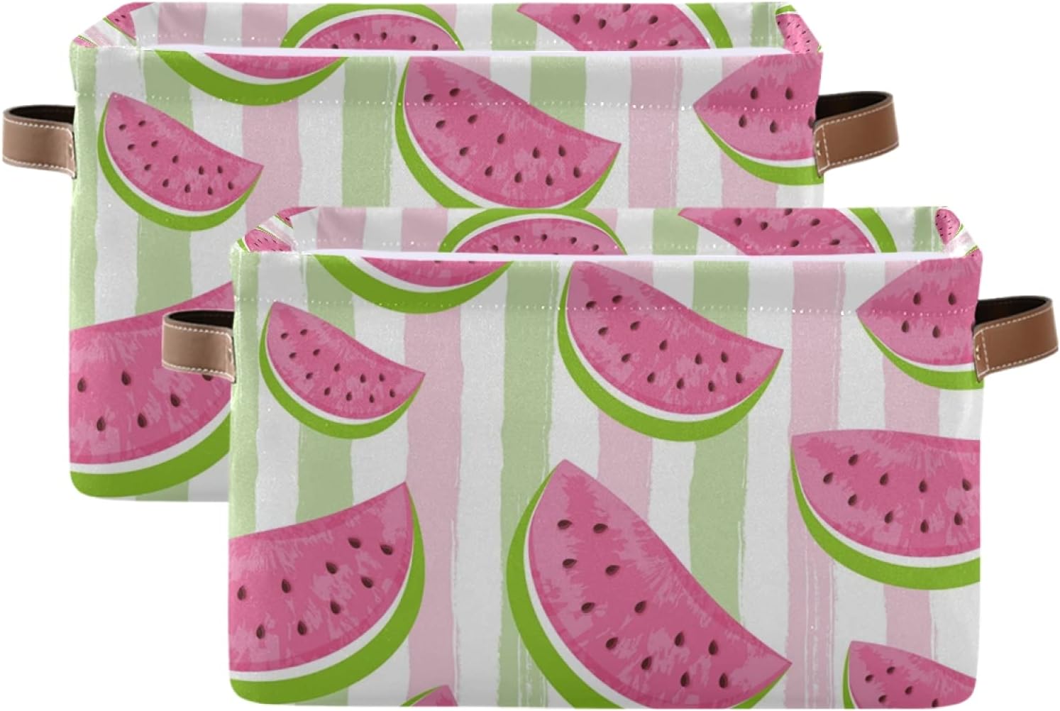 Shukong Pink Watermelon Stripes Storage Bins 2 Pcs, 14 x 10 inch Canvas ...