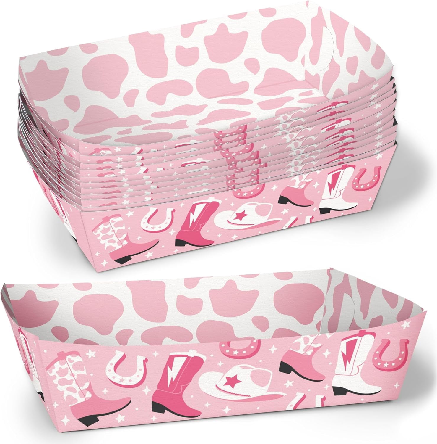 Shukong Pink o Cowgirl Party Paper Food Trays, Disposable Food Boats ...