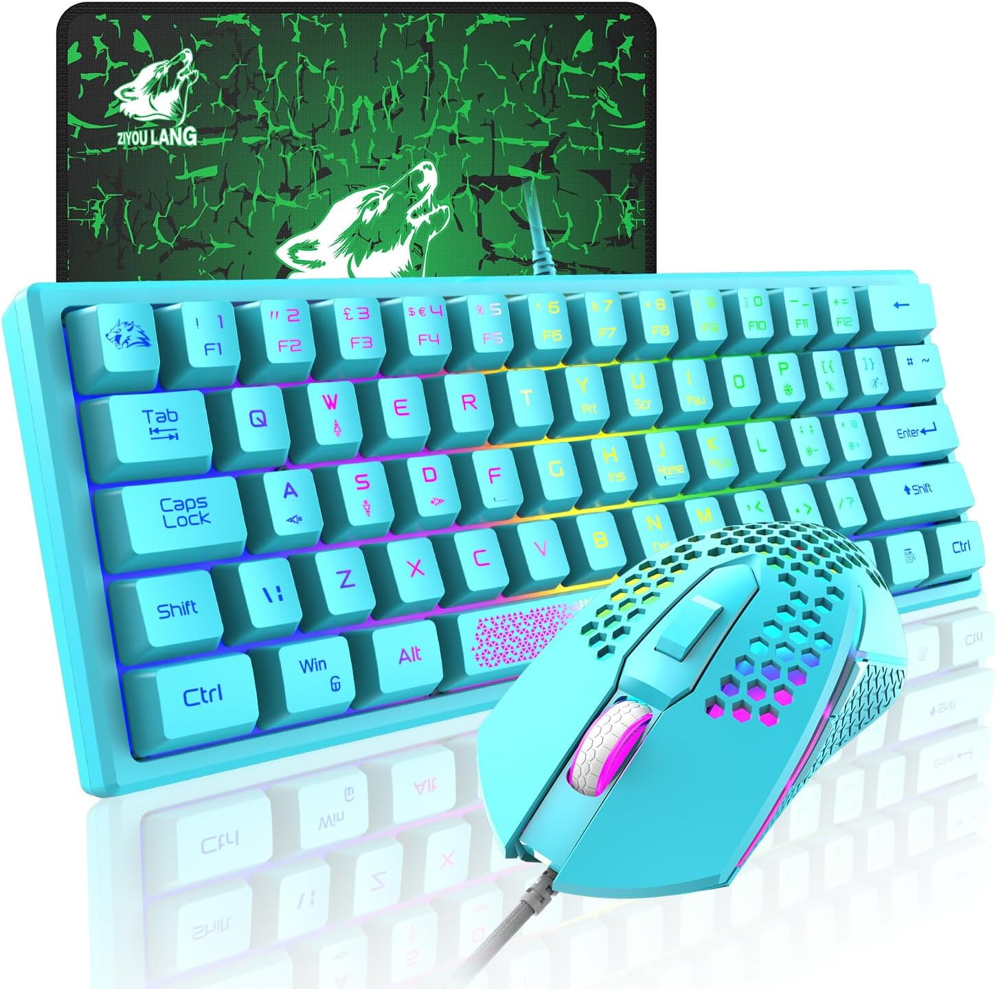 Shukong RK61 60% Gaming Keyboard and Mouse Combo Rainbow LED Backlit ...