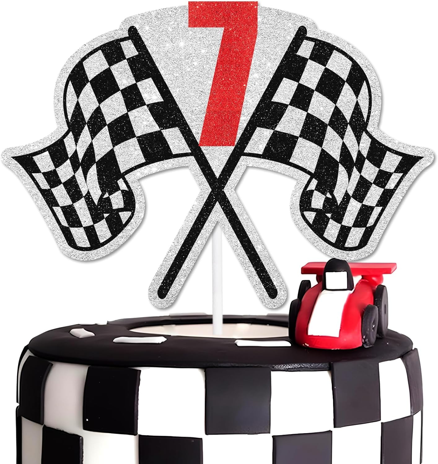 Shukong Racing Cake Tor 7th Birthday Happy , Checkered Flag, Fast, Car ...