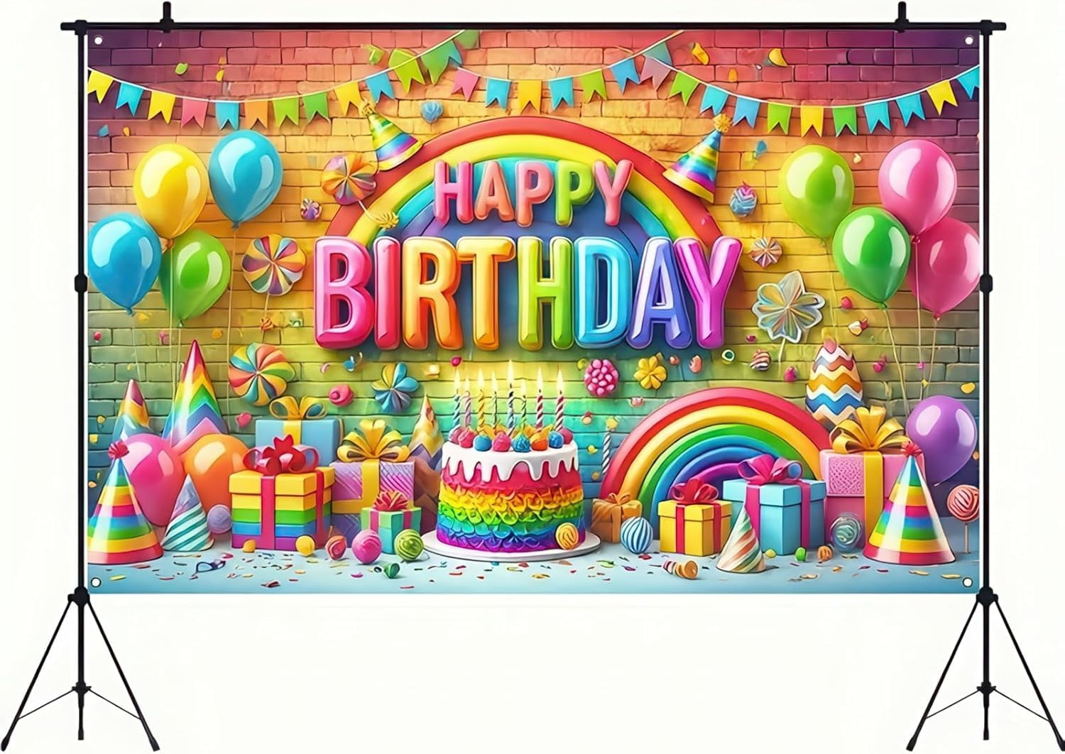 Shukong Rainbow and Balloons Birthday Banner Happy Birthday Sign For ...