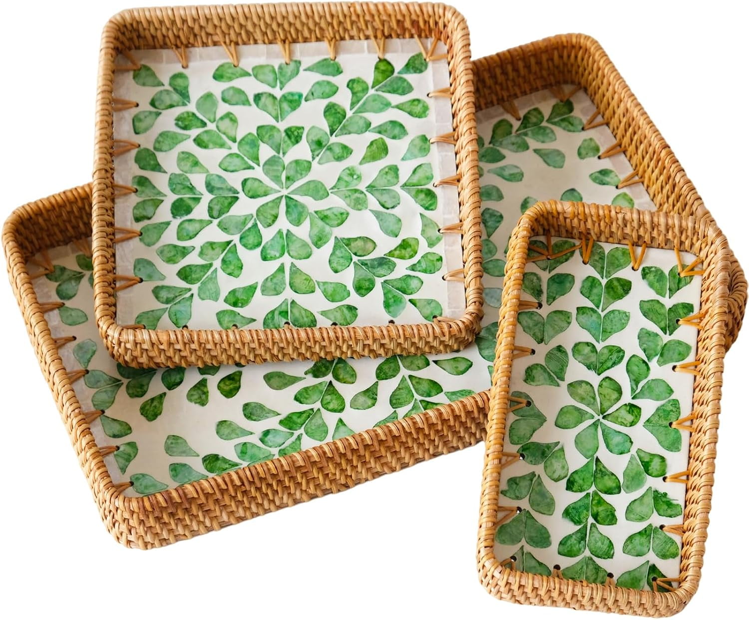 Shukong Rattan Woven Tray, Set of 3 Rattan Tray with Mother of Pearl ...