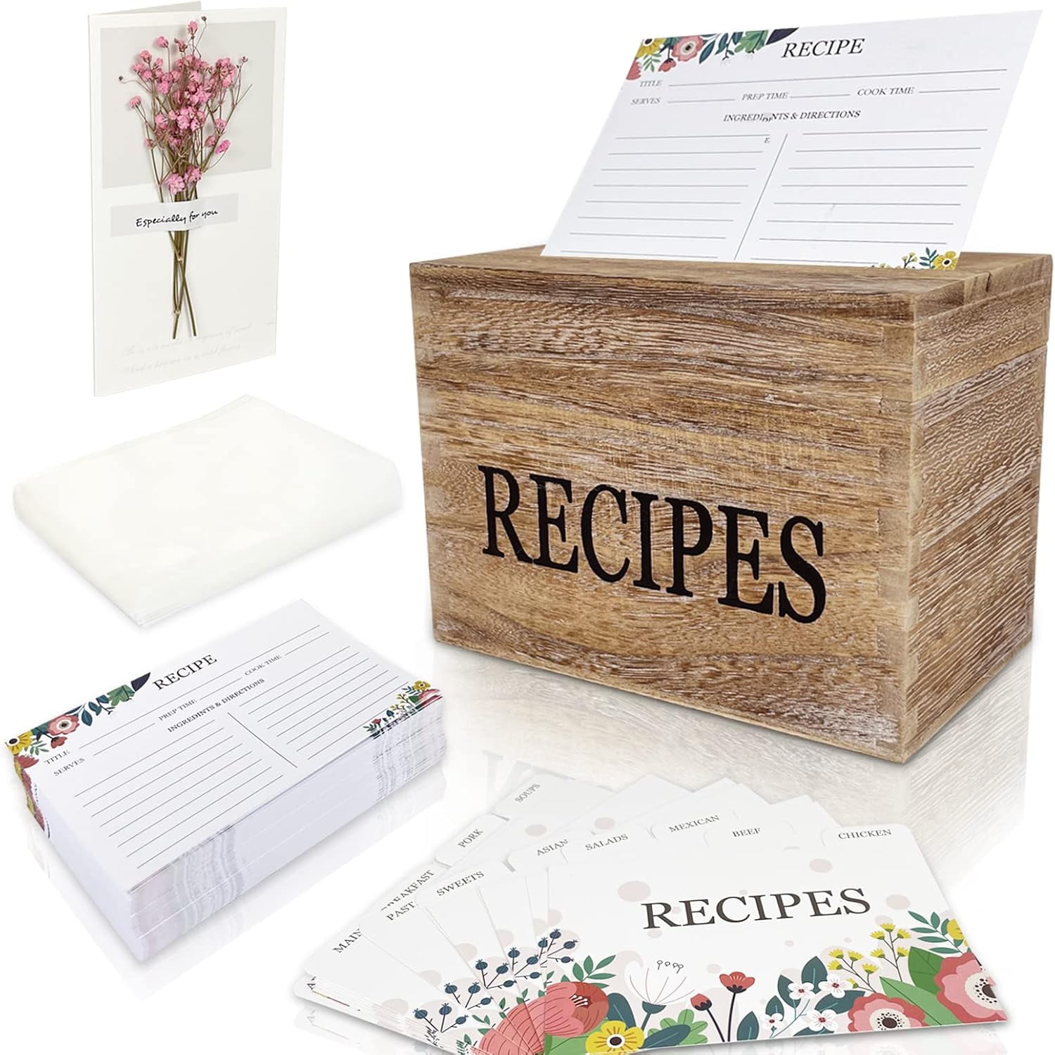 Shukong Recipe Box, Recipe Cards 100 Size 4x6 with 16 Divider,100 Card ...