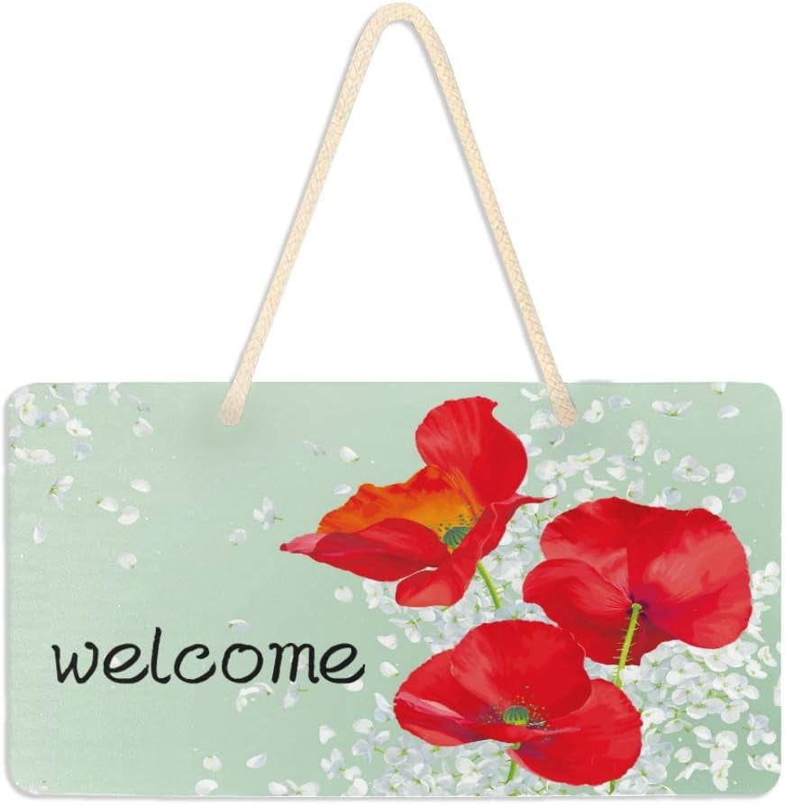 Shukong Red Poppy Flower Door Sign PVC Front Door Plaque Hanger Holiday ...