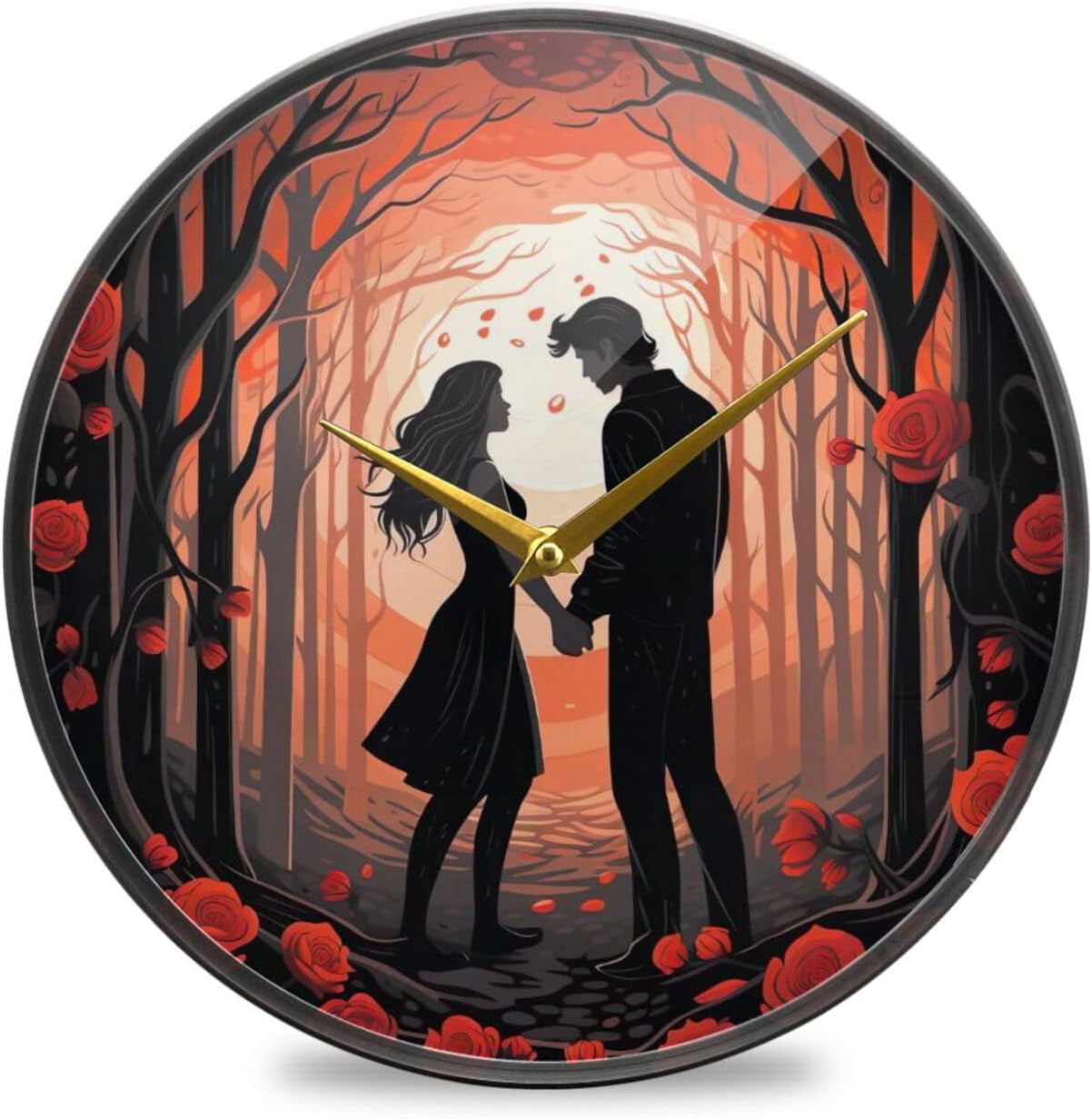 Shukong Roses in The Forest and Couples Pattern Round Wall Clock, Home ...