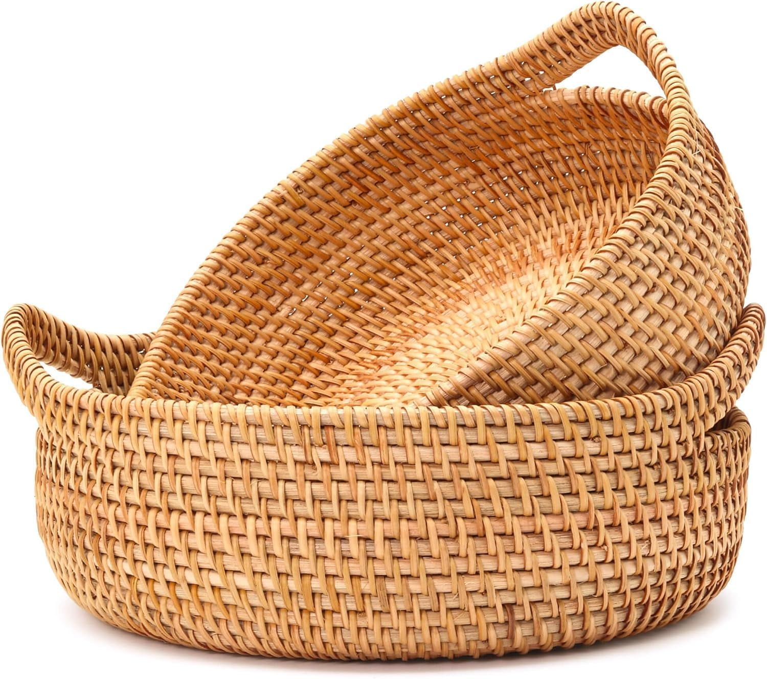 Shukong Set Of 2 Natural Rattan Bread Basket Hand Woven Rattan Fruit ...