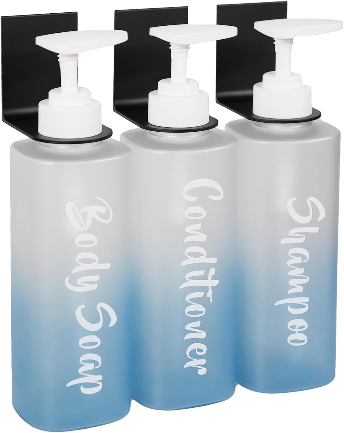 Shukong Shampoo and Conditioner Dispenser Set of 3 for Wall Mount - Modern Drill Free 16.9 fl oz ...