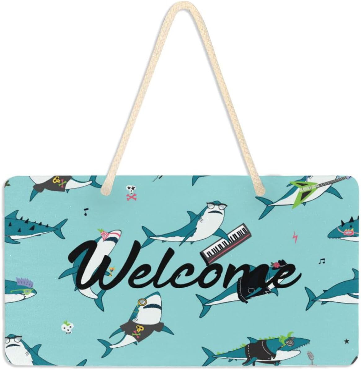 Shukong Shark Welcome Sign Waterproof PVC Hanging Front Door Sign for ...