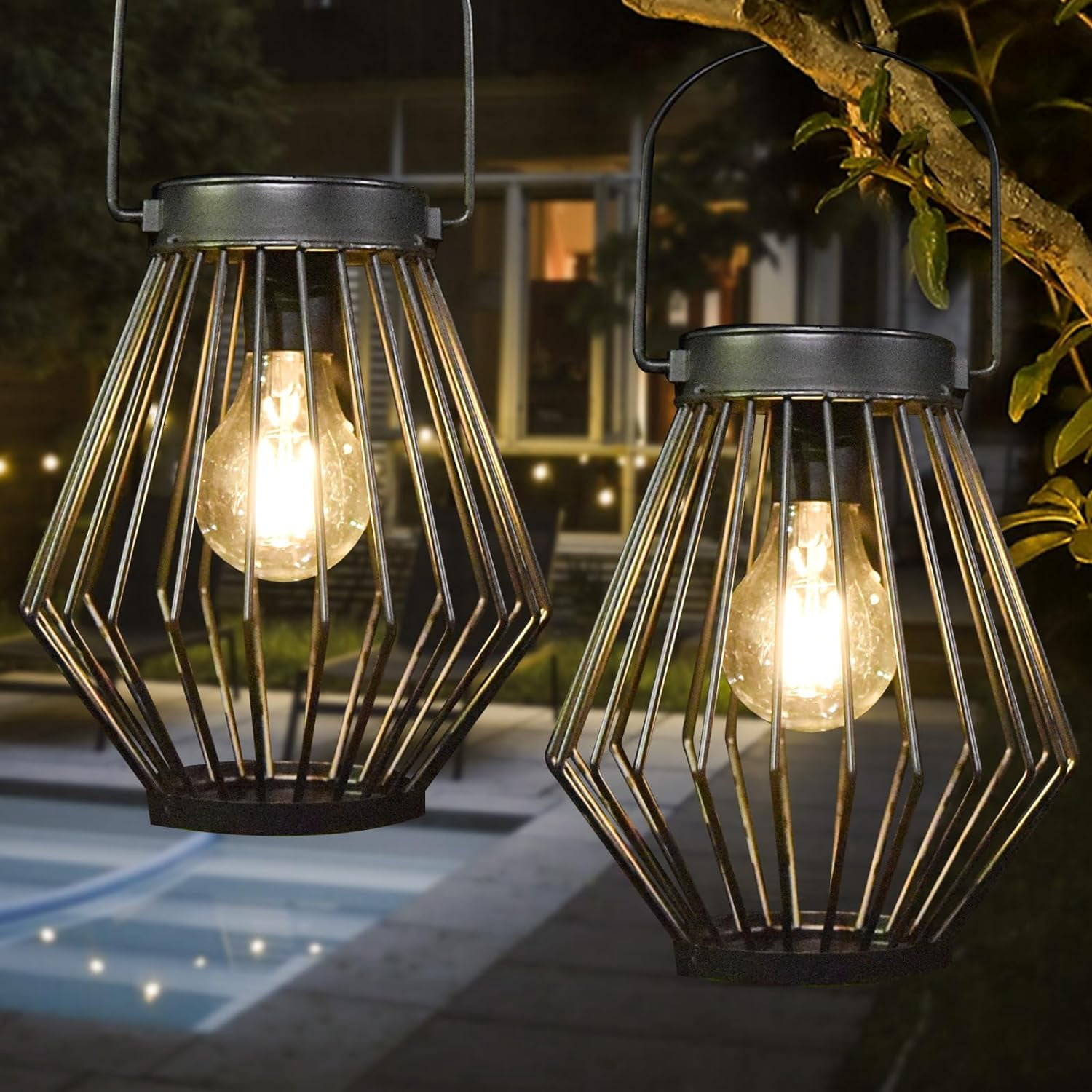 Shukong Solar Lanterns Outdoor Waterproof, Upgraded Metal Hanging Solar ...