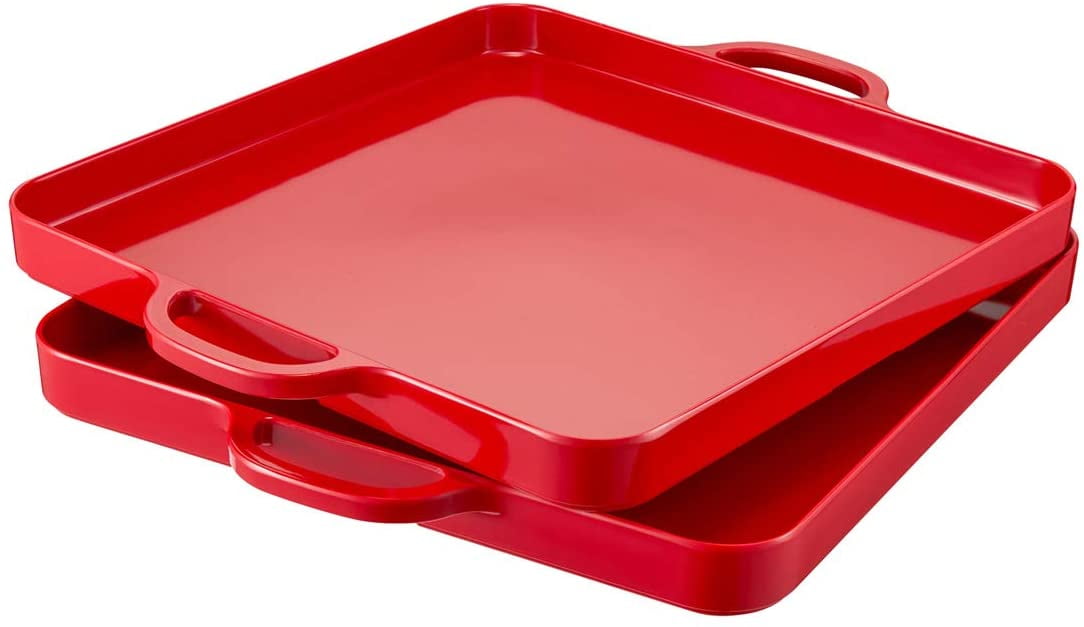 Shukong Square Serving Trays with Handles Melamine Red 12.5x12.5 Inch ...