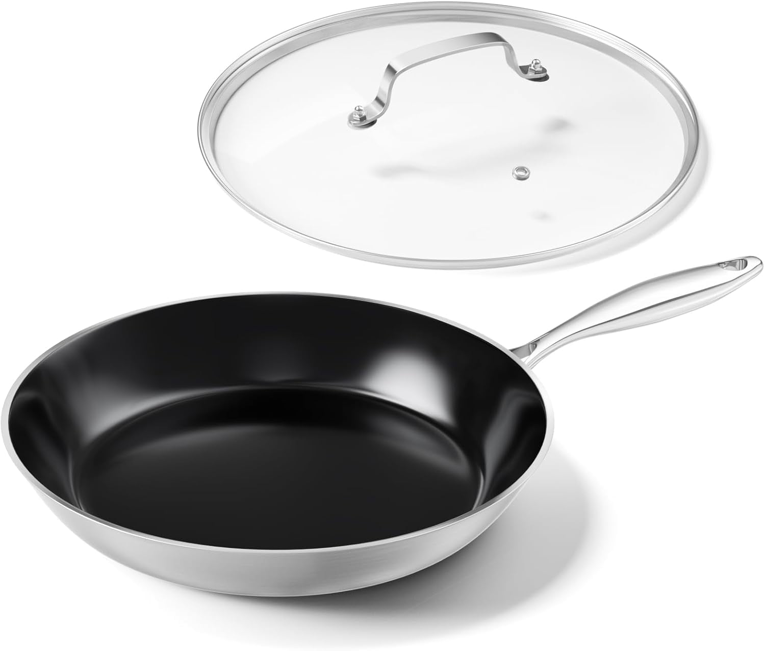 Shukong Stainless Steel Frying Pan with Lid 12 inch Titanium Ceramic ...