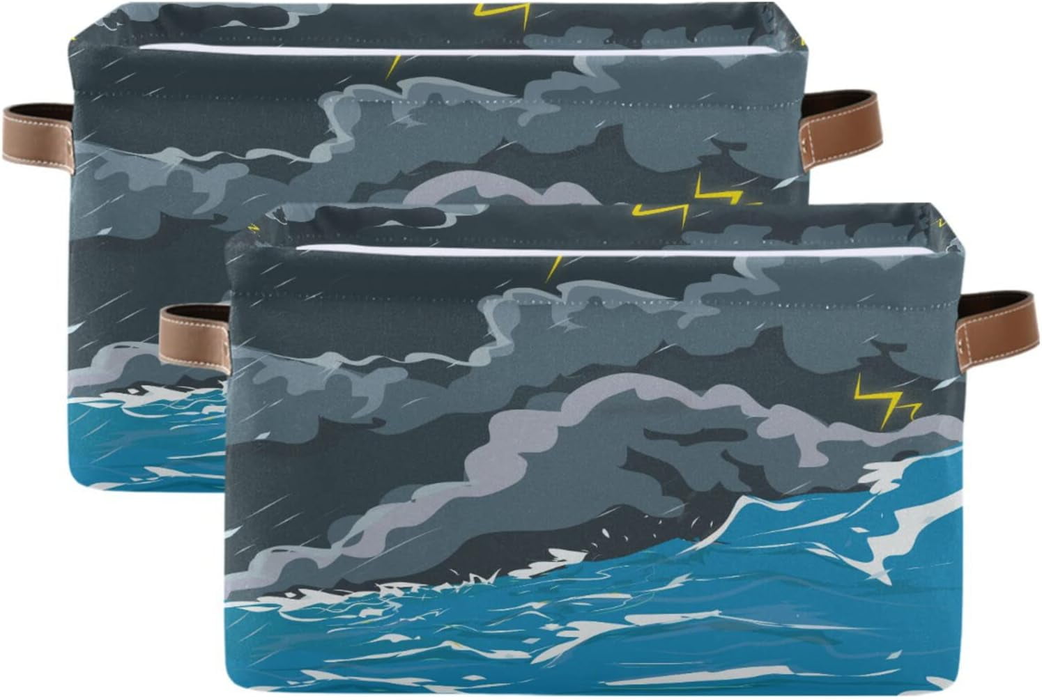 Shukong Stormy Ocean and Rain Open Storage Bins 2 Pack, Large Canvas ...