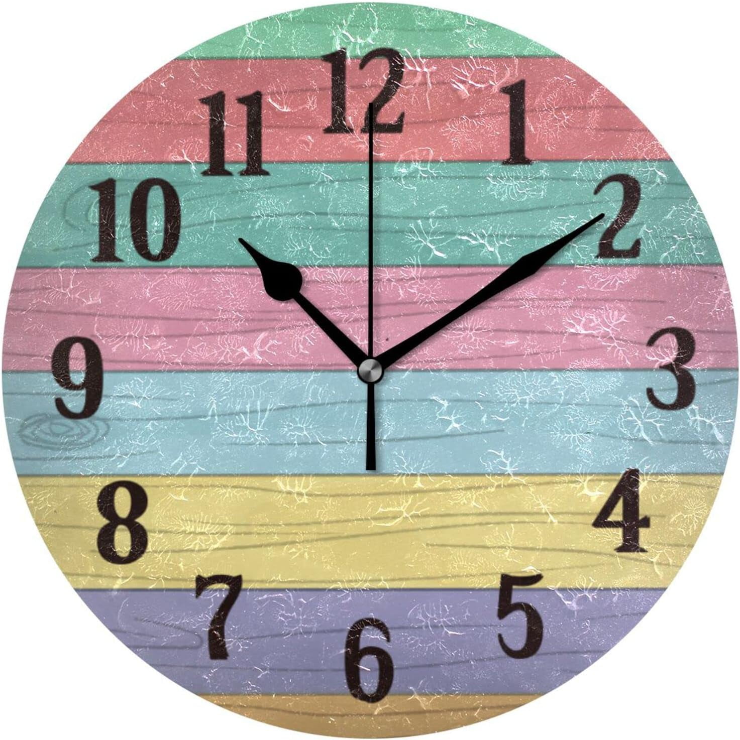 Shukong Textured Wooden Multi-Colored Wall Clock Round Silent Non ...