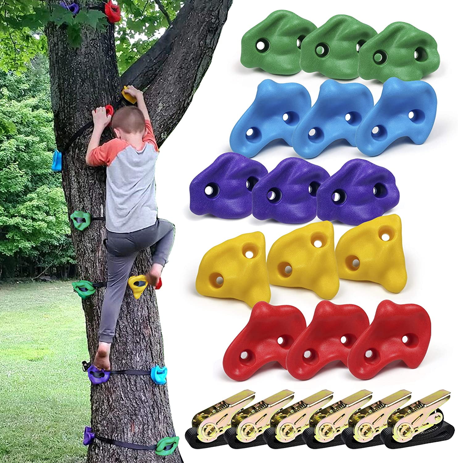 Shukong Tree Climbers, Set of 15 Climbing Holds/Steps for Kids' Outdoor ...
