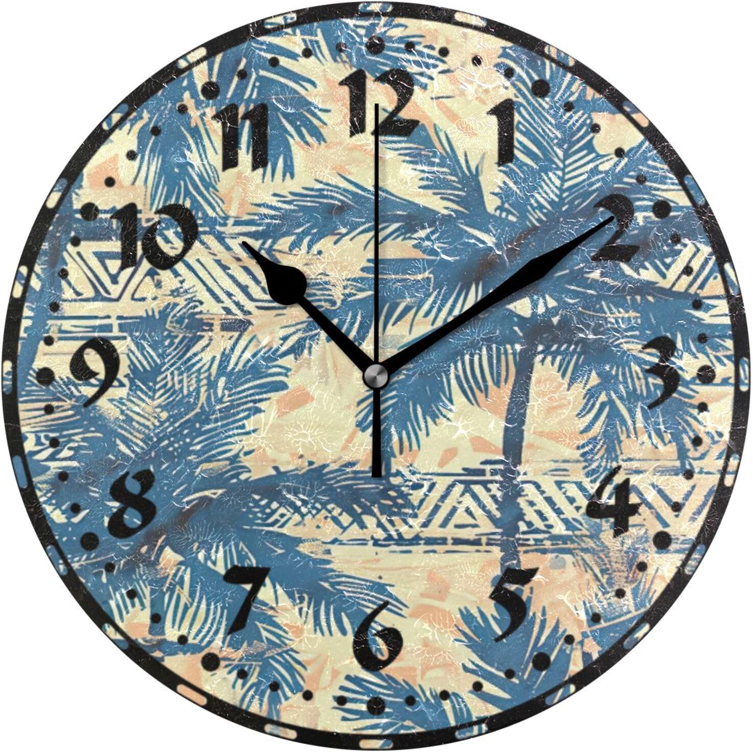 Shukong Tropical Palm Trees Wall Clock, Silent Non Ticking 10 Inch ...