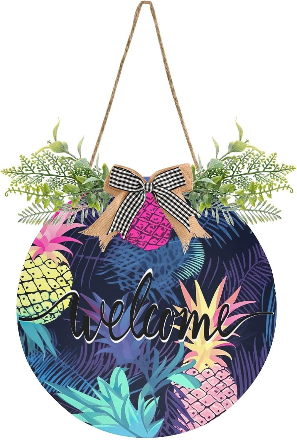 Shukong Tropical Pineapples Front Door Round Decor,Hanging Welcome Sign ...