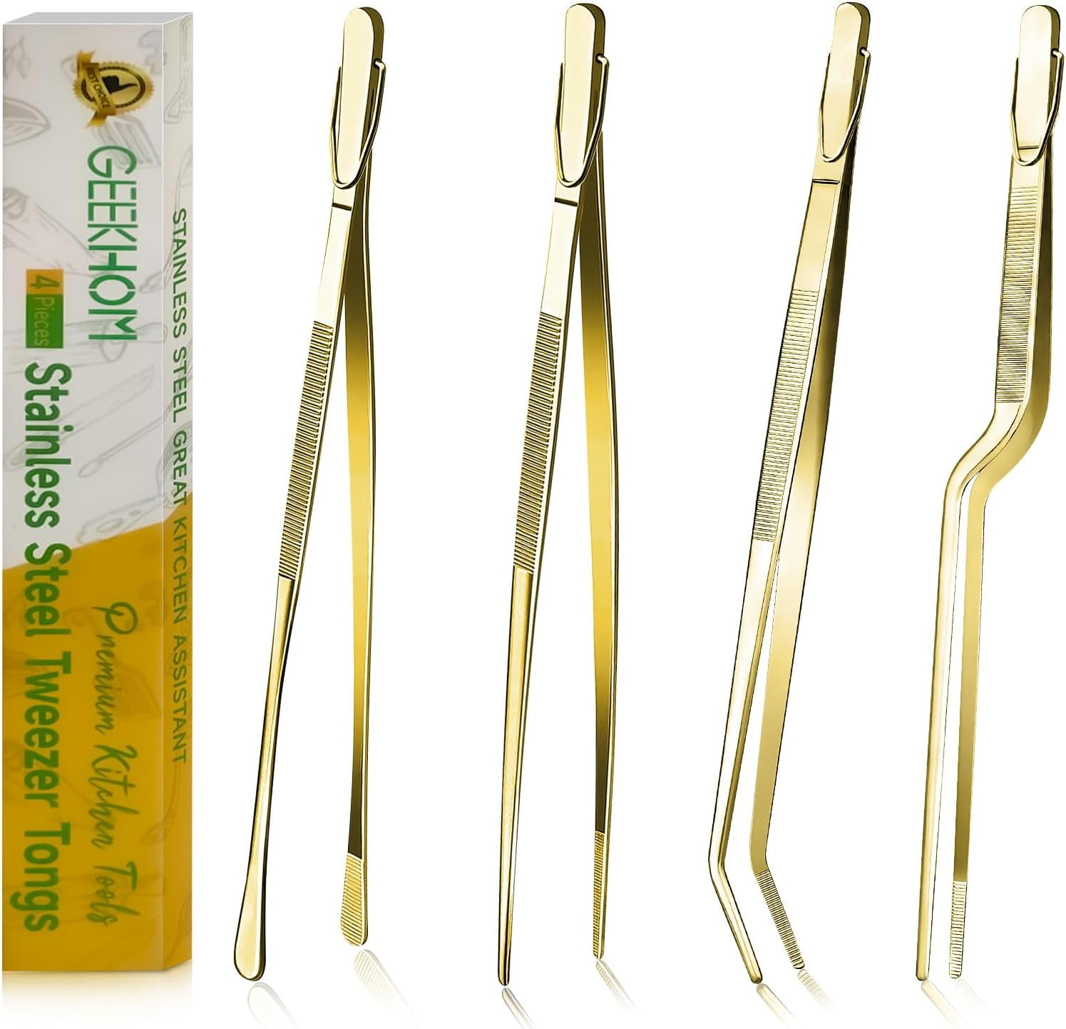 Shukong Tweezer Tongs for Coo, [4 Pack] 12-inch ne Long Food Tongs ...