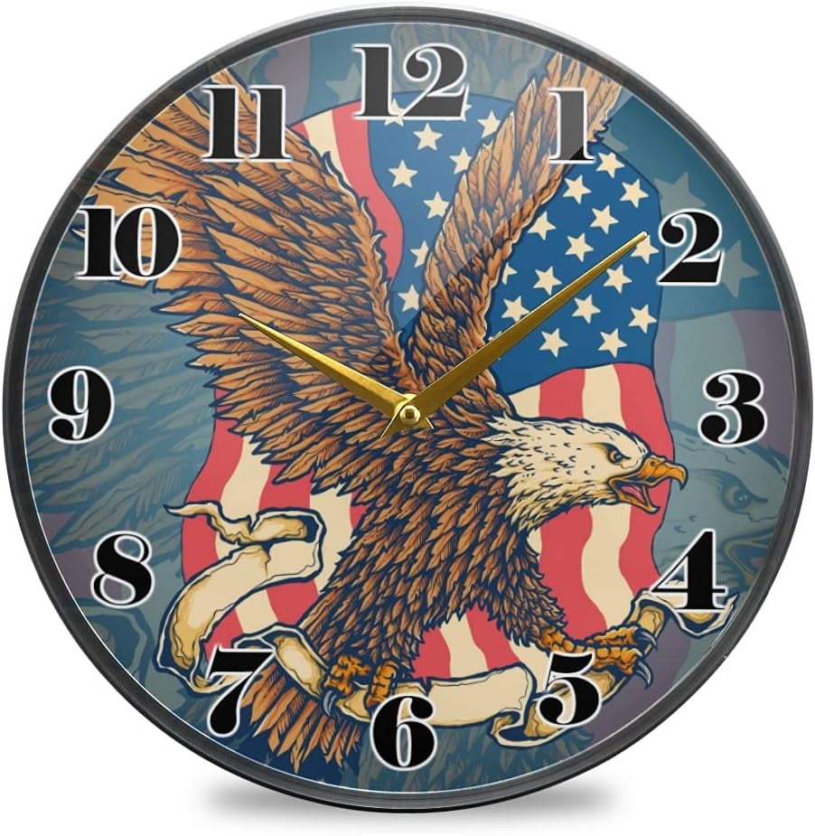 Shukong USA American Flag Eagles Wall Clock Battery Operated Silent Non ...
