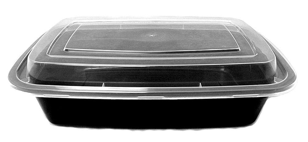Shukong Unbranded 38 oz. Black Rectangular Microwaveable Food Take-Out Containers w/Lid (Pack of ...