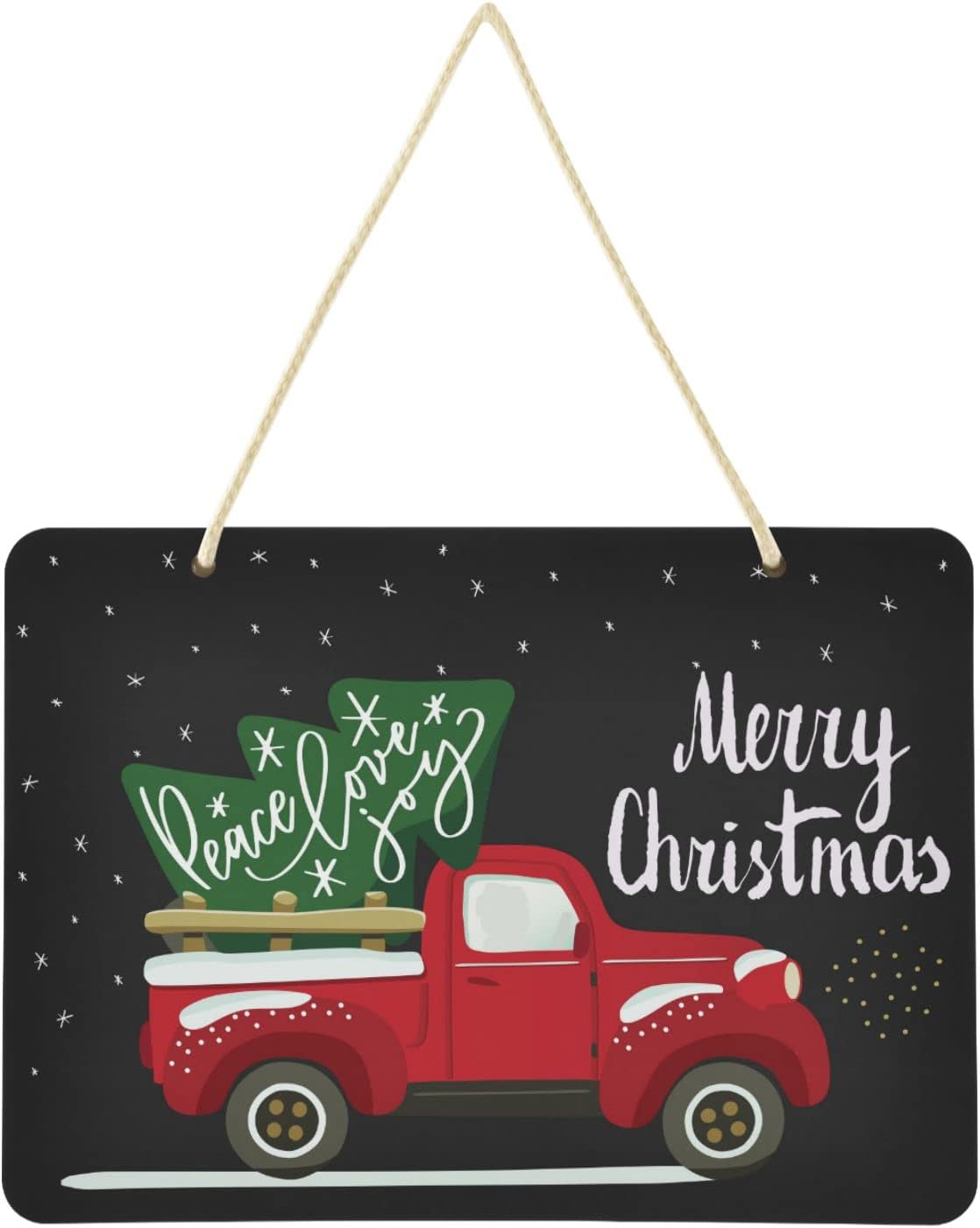 Shukong Vintage Christmas Truck Red Large Door Sign For Front Door ...